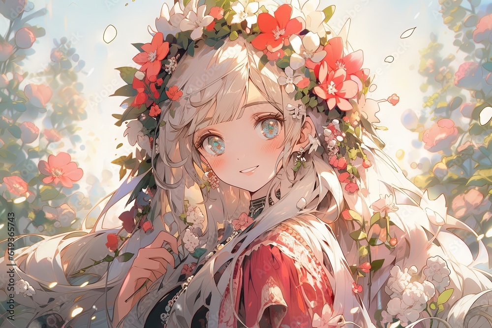 Flower Crown Princess: Adorned with a delicate crown of vibrant flowers ...
