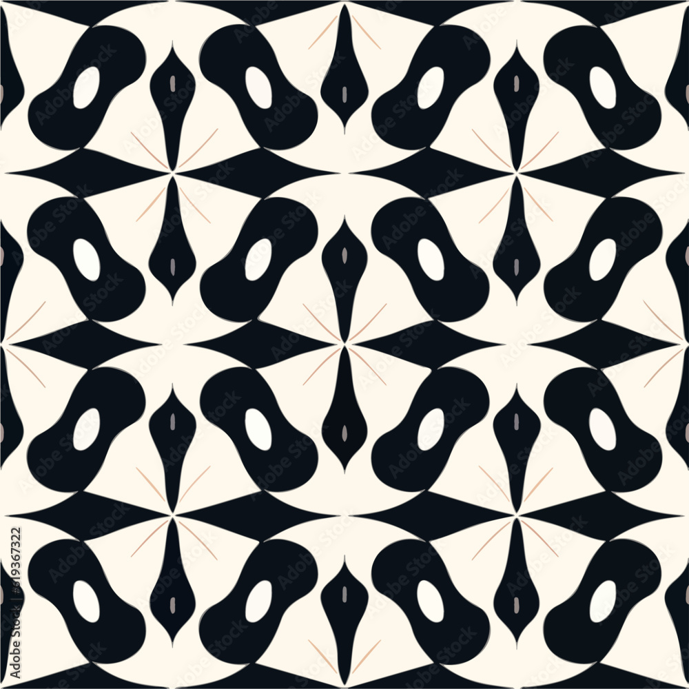 Mesmerizing pattern composed of interlocking black and white shapes ...