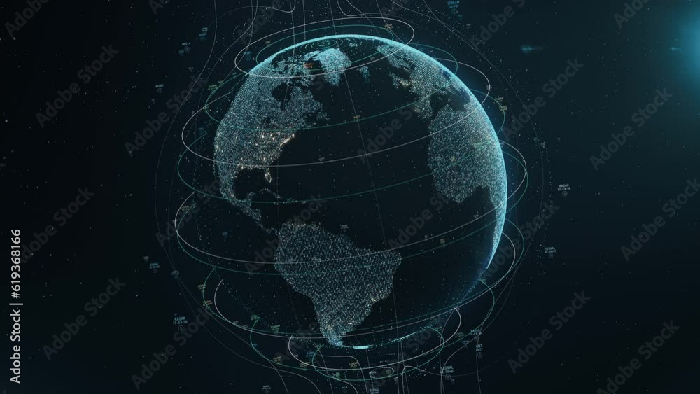 Vídeo do Stock: Animated digital grid and lines over rotating 3D big ...