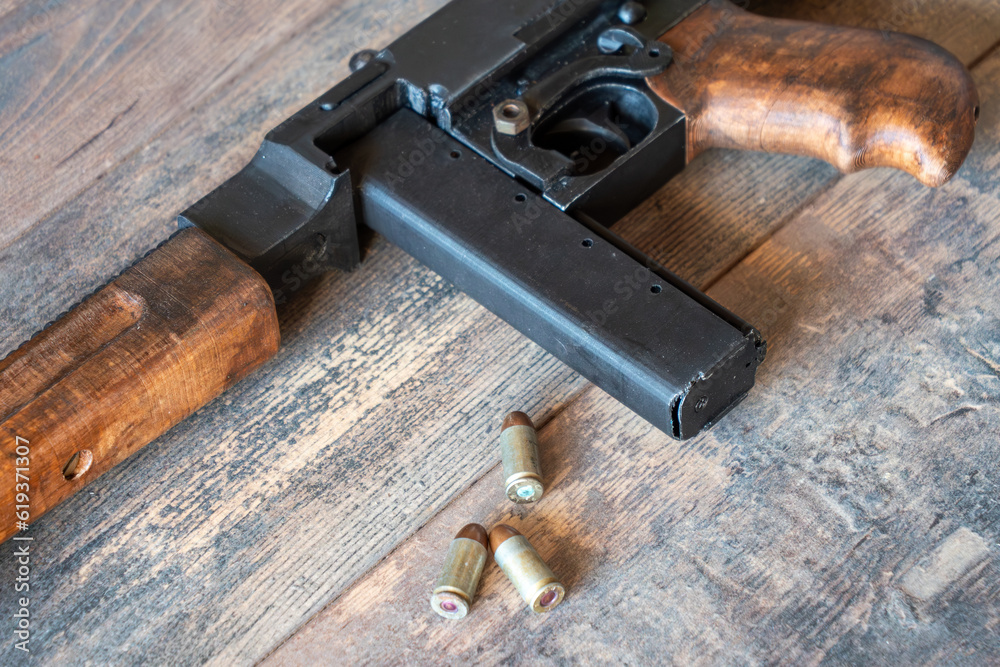 Vintage submachine gun Tommy Gun. Weapons of the army and mafia ...