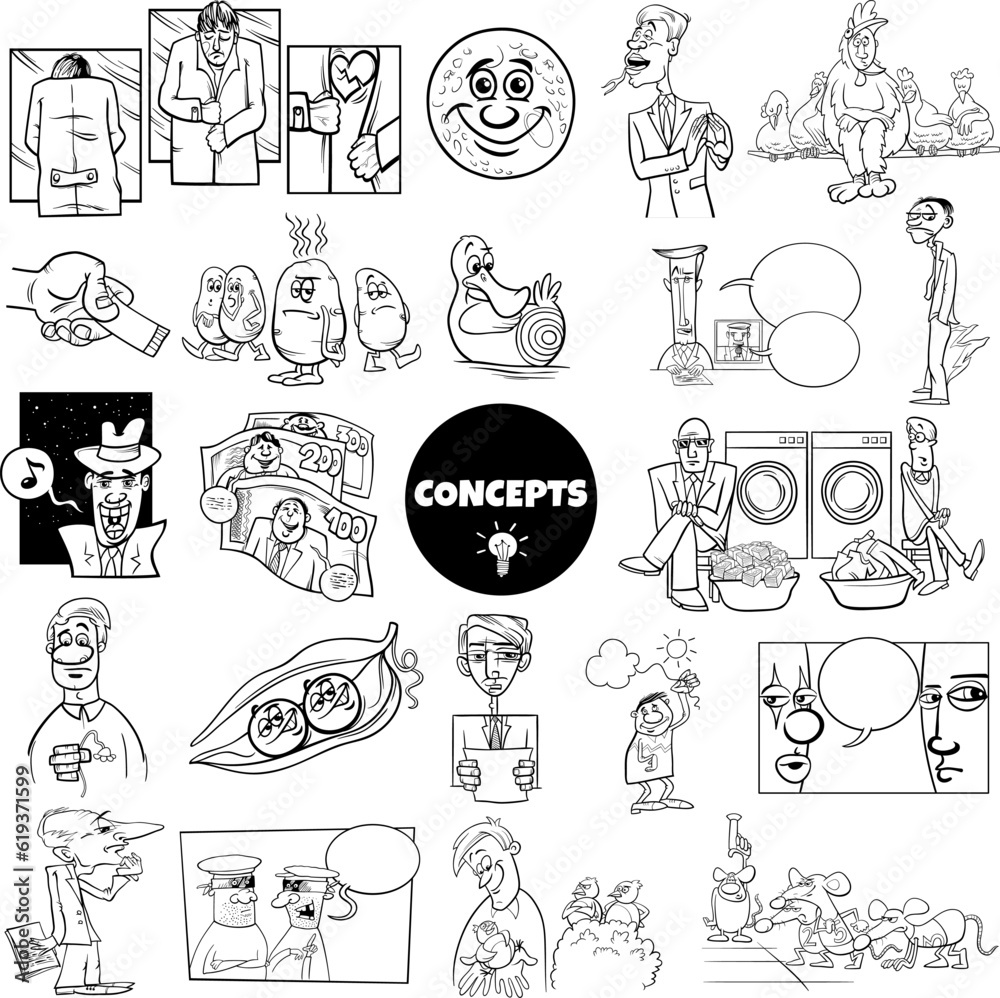 cartoon concepts or metaphors with comic characters set Stock Vector ...