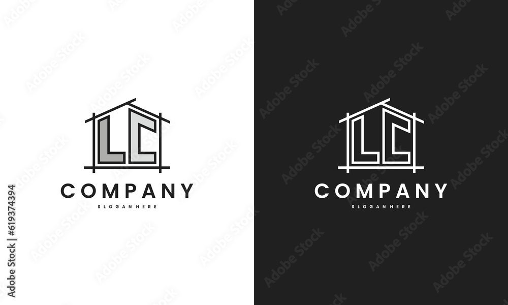 Initial LC home logo with creative house element in line art style ...