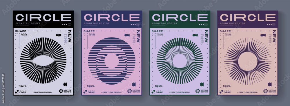 Set Of Cool Abstract Geometric Posters. Optical Illusion Circle Shape ...