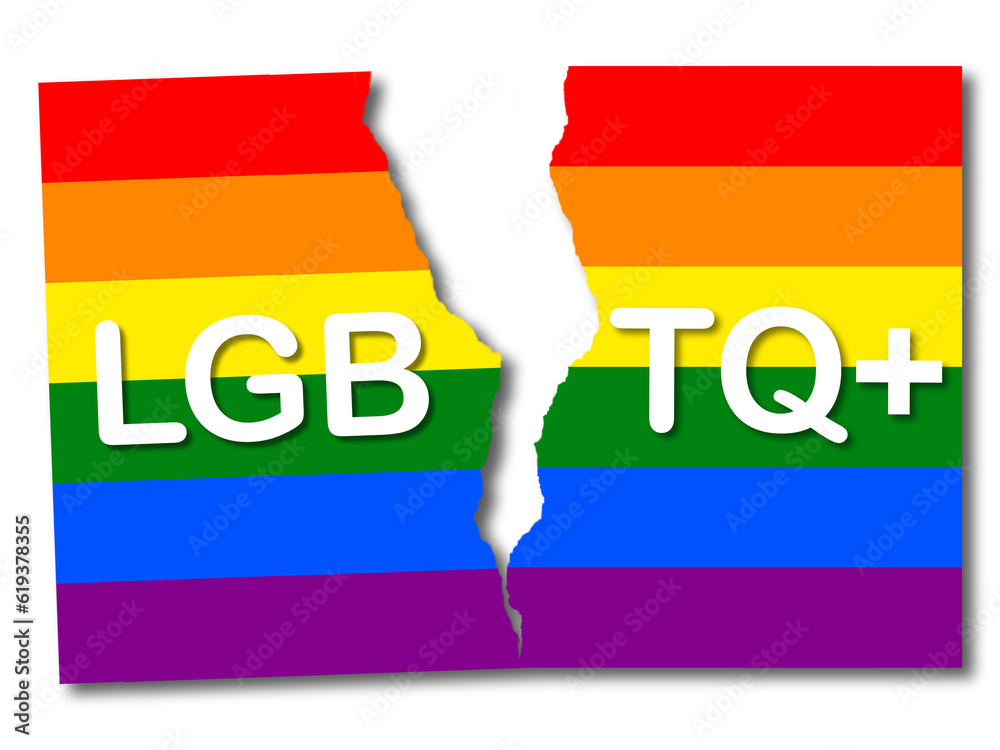 Rainbow flag with large Rip in the middle. Separating LGB from TQ+ ...