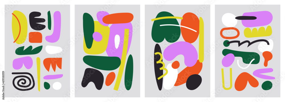 Colorful organic forms. Hand drawn simple shapes. flat vector shapes ...