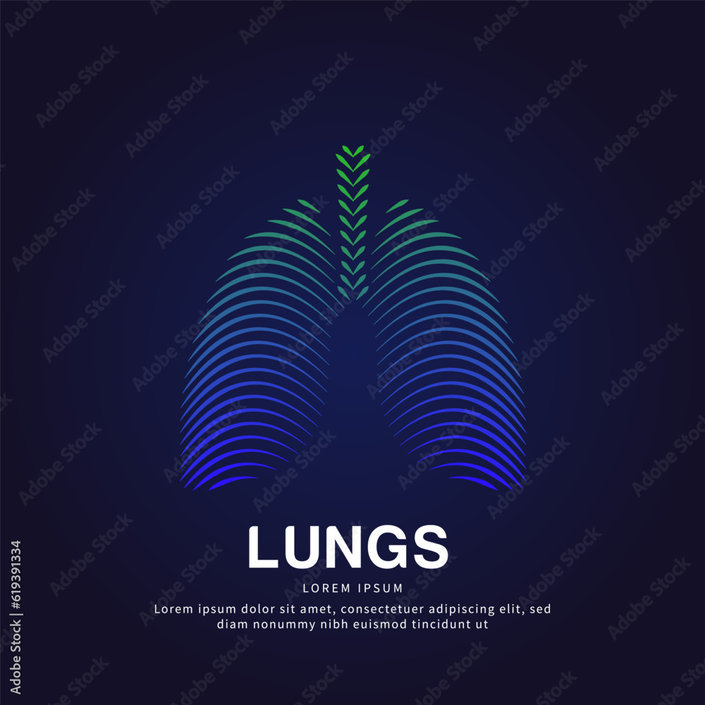 Human Lungs medical structure. simple line art Vector logo Lungs color ...