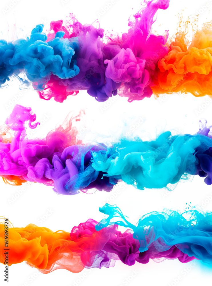 a set of multi colored smoke bomb explosion clouds on transparent ...