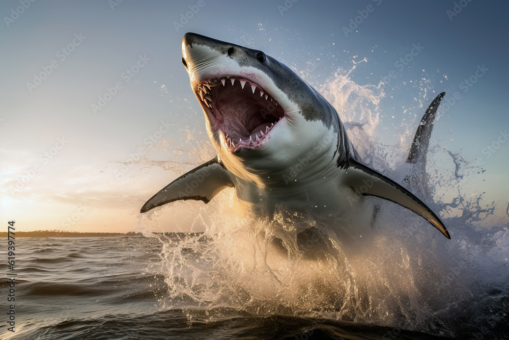 Great white shark attacking and jumping out of the water. Amazing ...