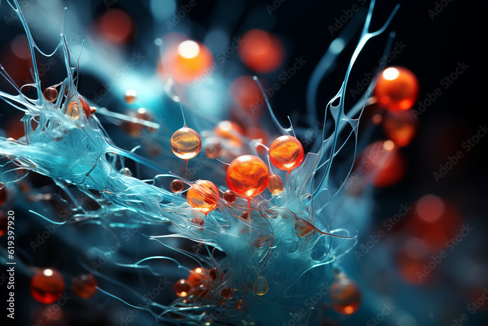 Close-up image of a human cell nucleus with chromatin strands, cytology ...