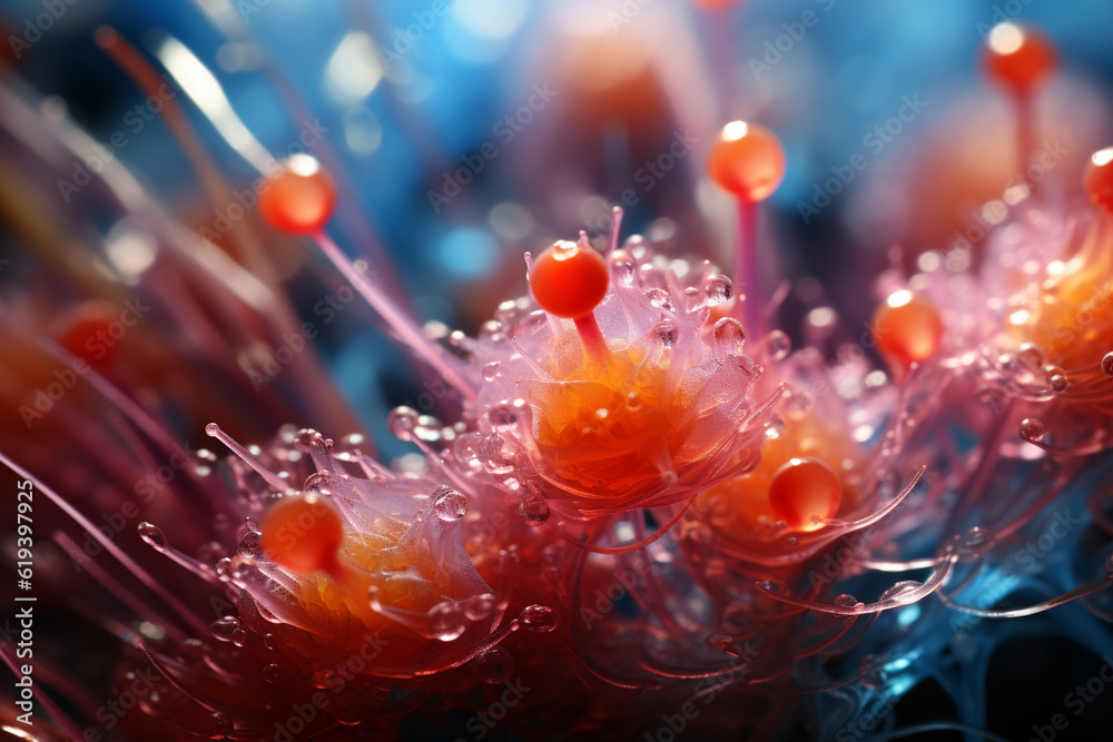 Close-up image of a human cell nucleus with chromatin strands, cytology ...