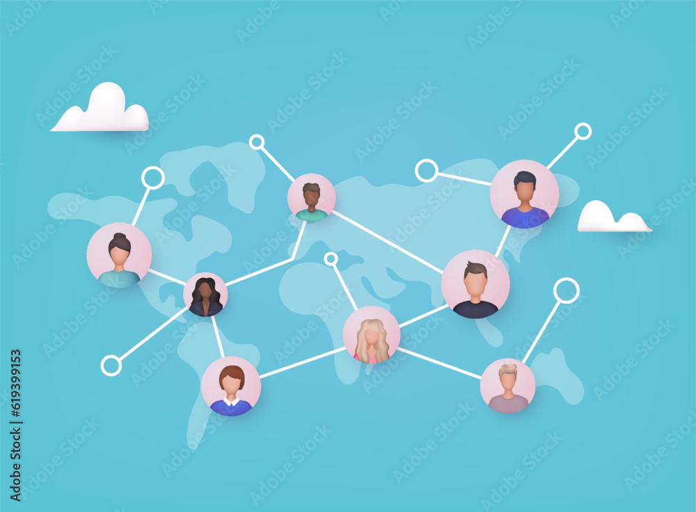 Networking concept. Social contacts of people connected by nodes and ...