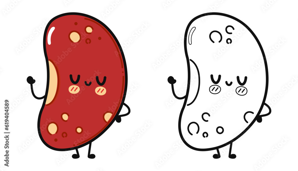 Red Bean character outline cartoon illustration for coloring book ...