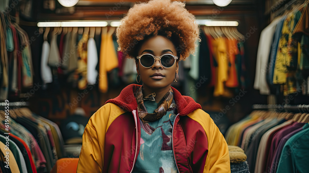 Young beautiful women shopping in second hand store chooses vintage ...