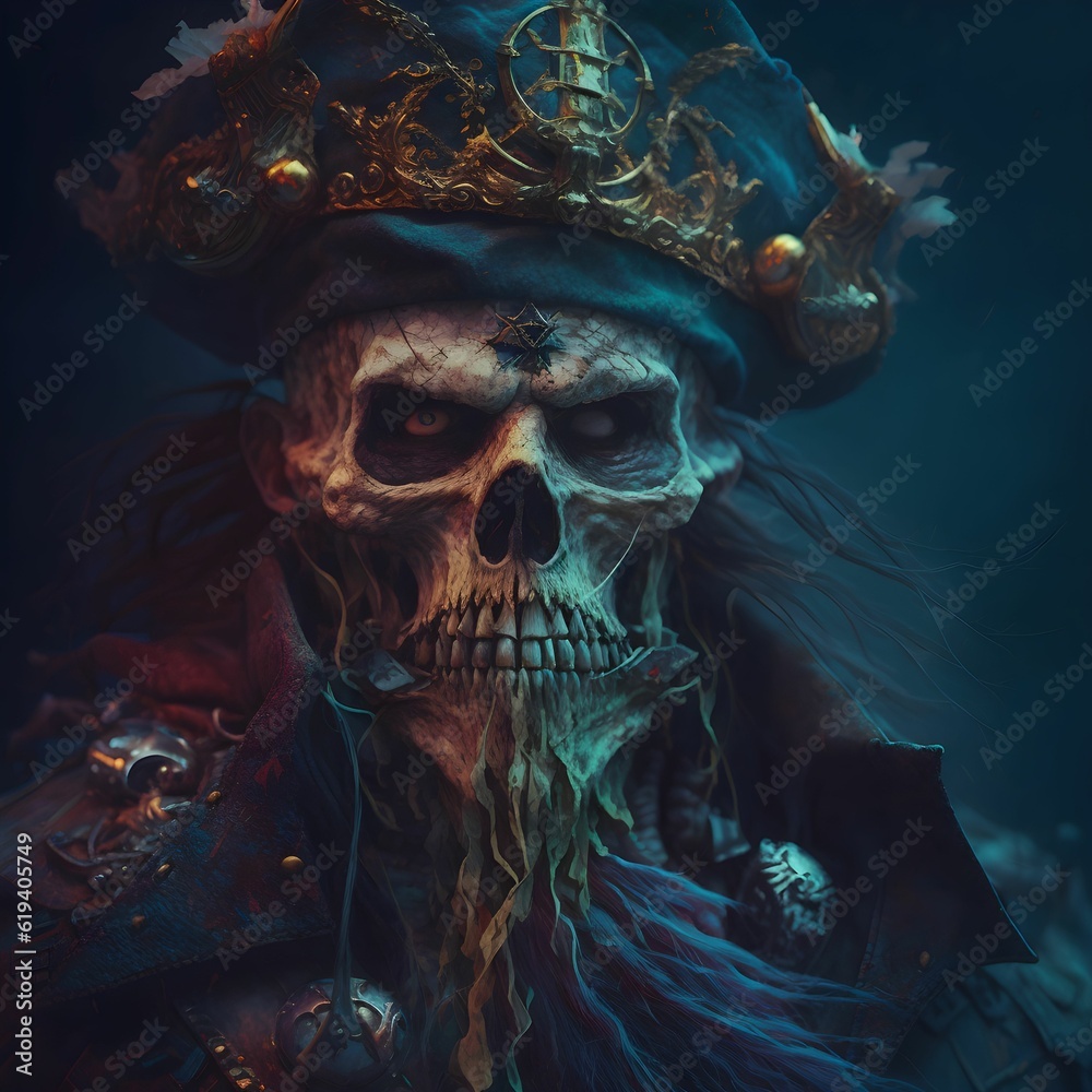 AI generated illustration of A pirate skeleton , complete with a hat ...