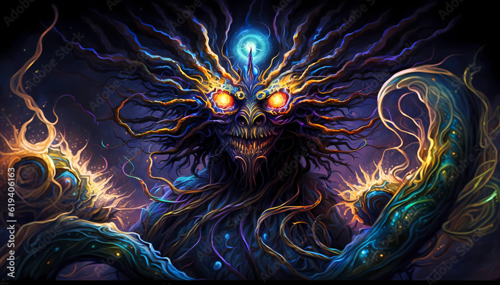 An AI generated illustration of a scary god-like creature with flowing ...