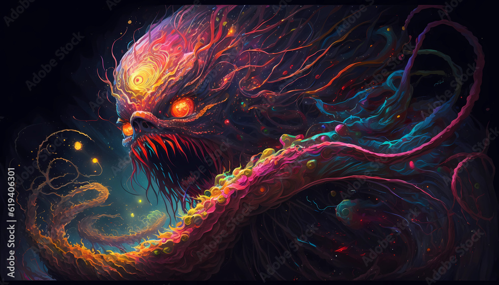 An AI generated illustration of a scary god-like creature with flowing ...
