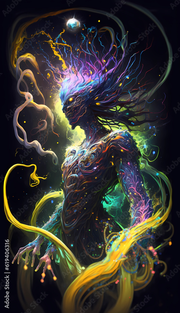 An AI generated illustration of a scary god-like creature with flowing ...