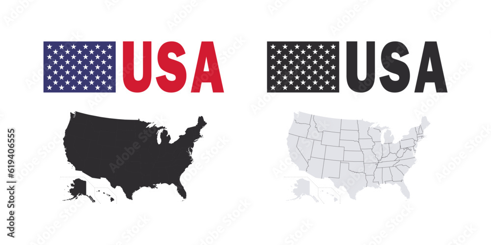 USA map and sign with flag. Map of the United States. Vector scalable ...