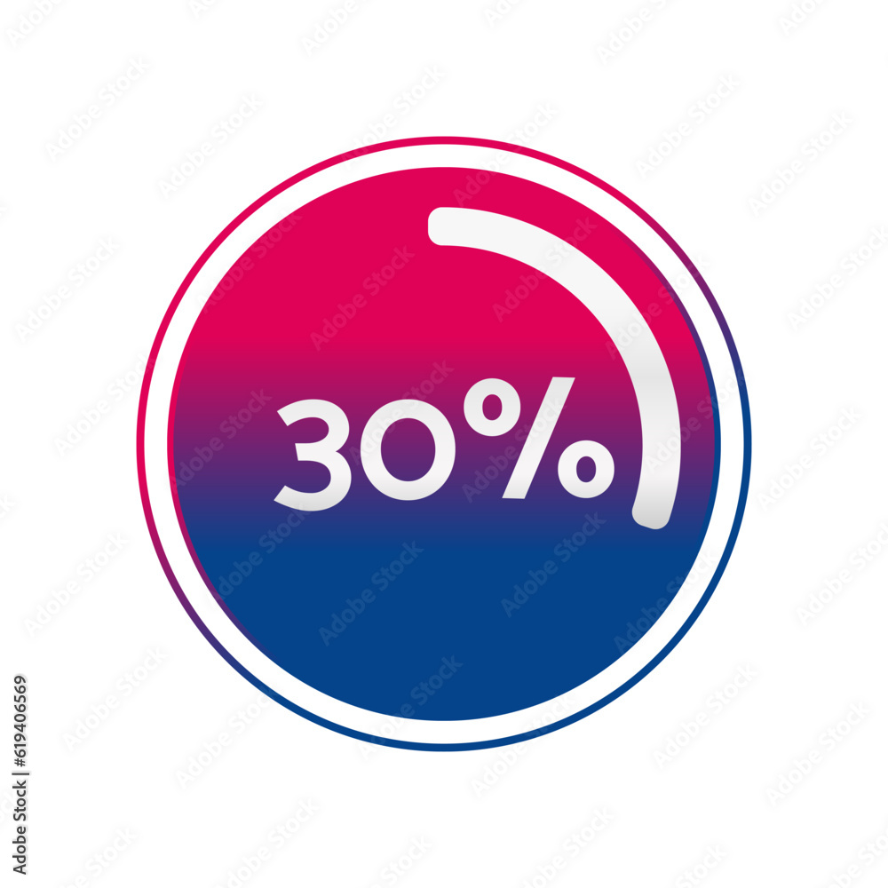 30 percent circle chart, isolated symbol. Vector red blue gradient ...