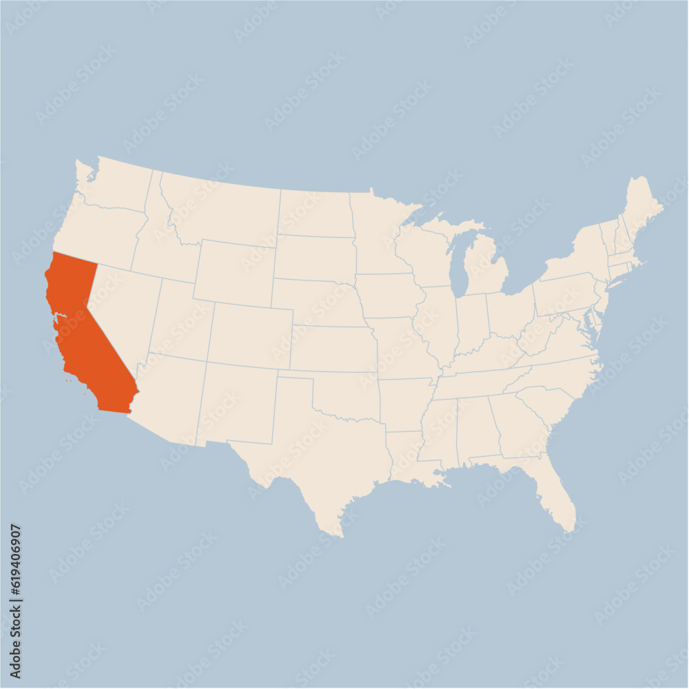 Vector map of the state of California highlighted highlighted in pastel ...