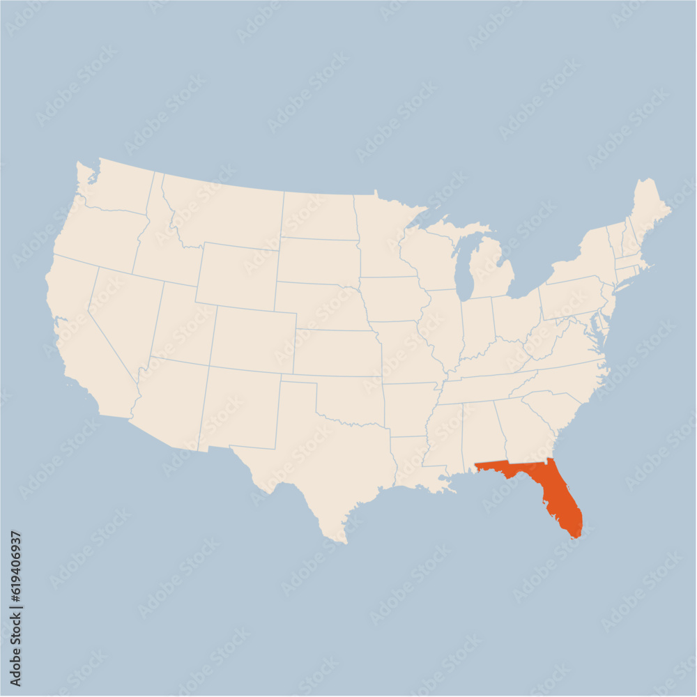 Vector map of the state of Florida highlighted highlighted in pastel ...