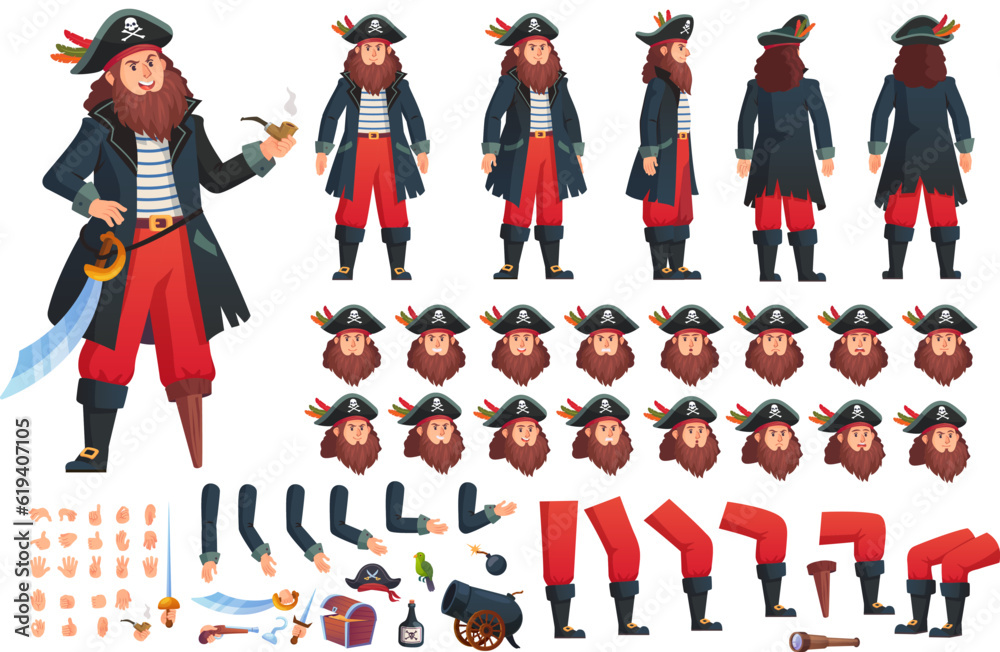 Pirate animation. 2d pirat animated character, cartoon man in pirates ...