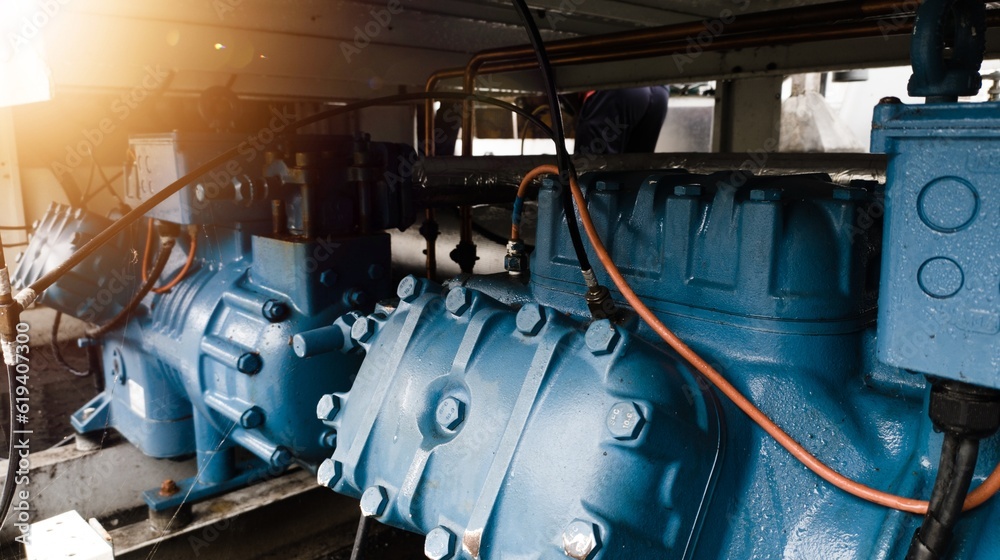 Instalation of compressor chiller unit and refrigerant system ,with ...