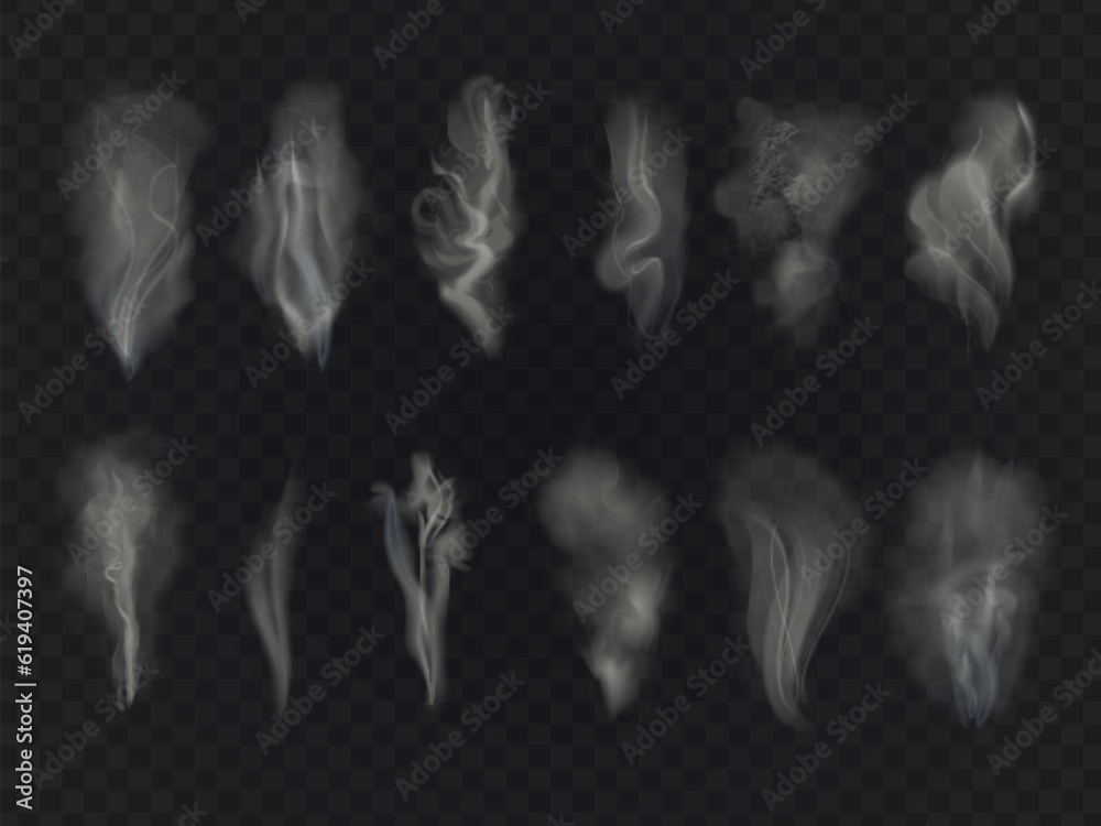 Realistic smoke steam. Natural vapour from coffee tea or hot food, 3d ...