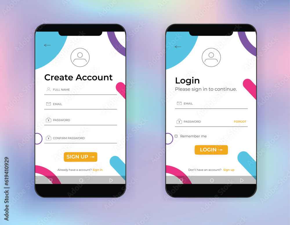 Vector illustration of smart phones login or signup application mock up ...