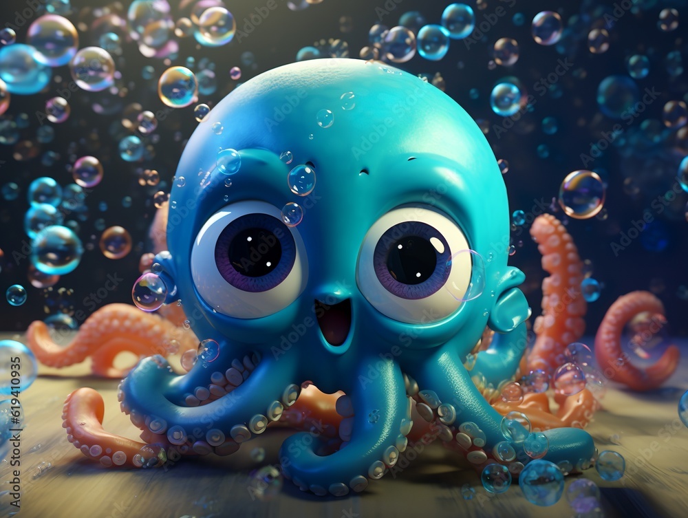 Cartoon childlike baby octopus generated with ai Stock Photo | Adobe Stock