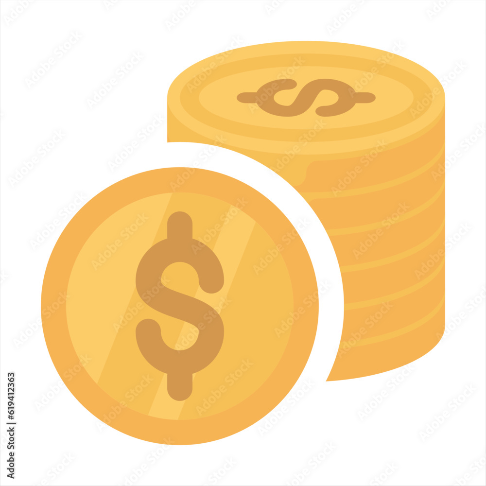 Stack of golden dollar coins isolated on white background. Vector ...