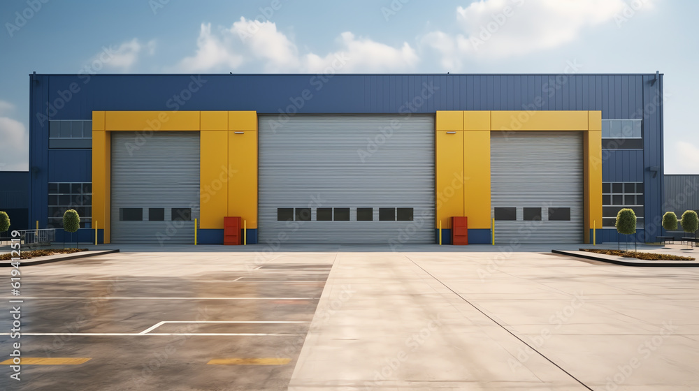 Generative AI : Factory building. Hangar for industrial zone. Exterior ...
