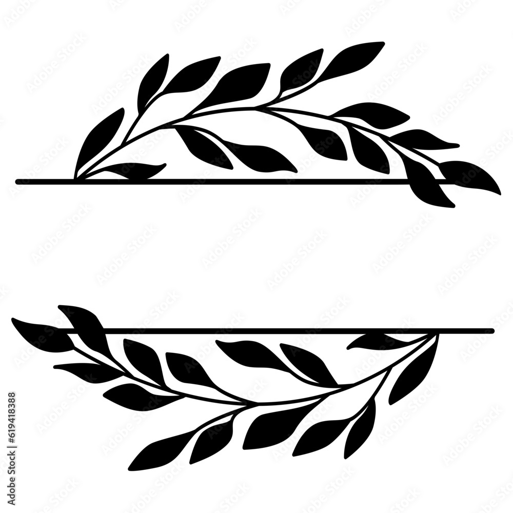 Leaves split monogram svg, Round floral wreath svg, Wedding frame Stock ...