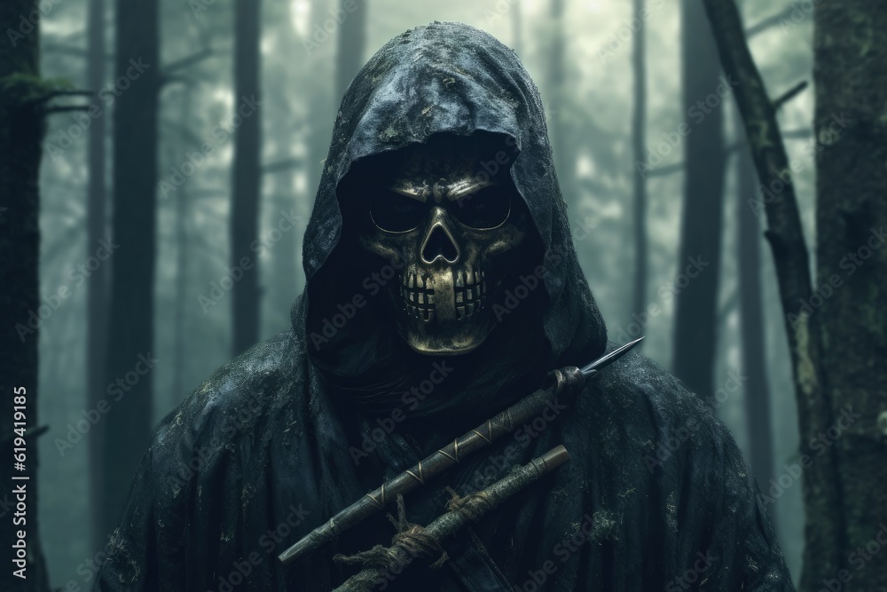 Ghost ninja in the middle of the mystical forest, fantasy concept ...