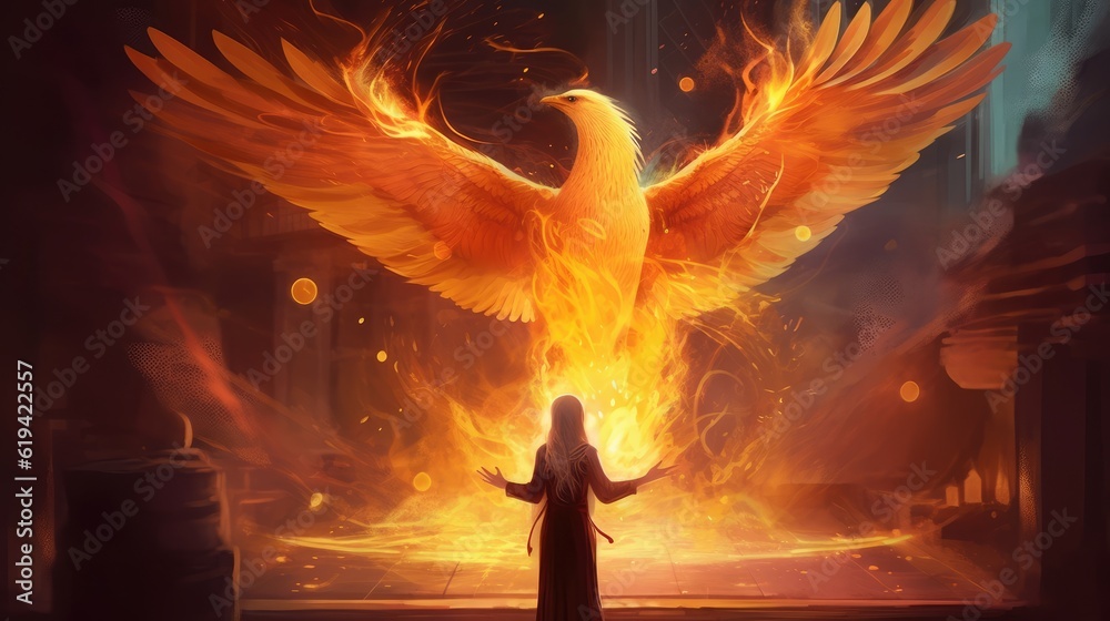 Mythical Fiery Phoenix Bird, Concept Art, Digital Illustration ...