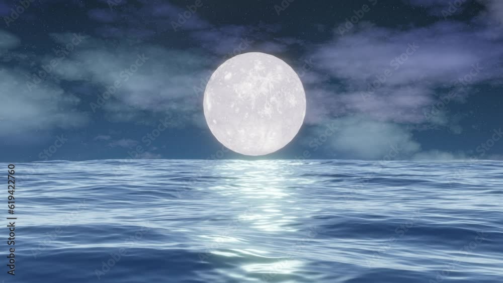 Night ocean and full moon nature scene. Ocean background. Animated ...