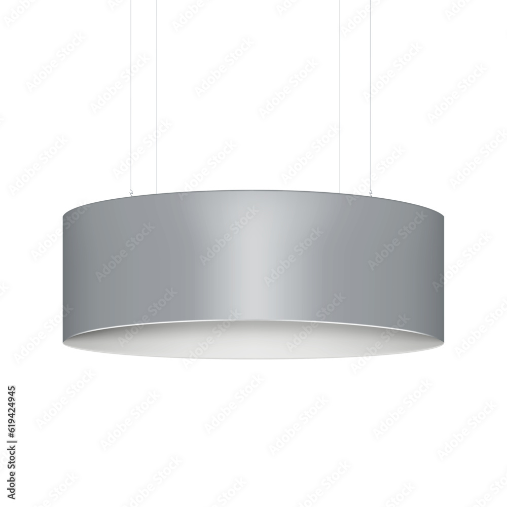 Hanging circle trade show display realistic vector mockup. Round ...