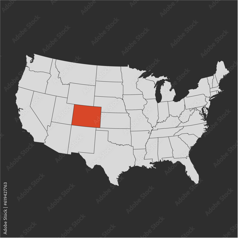 Vector map of the state of Colorado highlighted highlighted in red on a ...