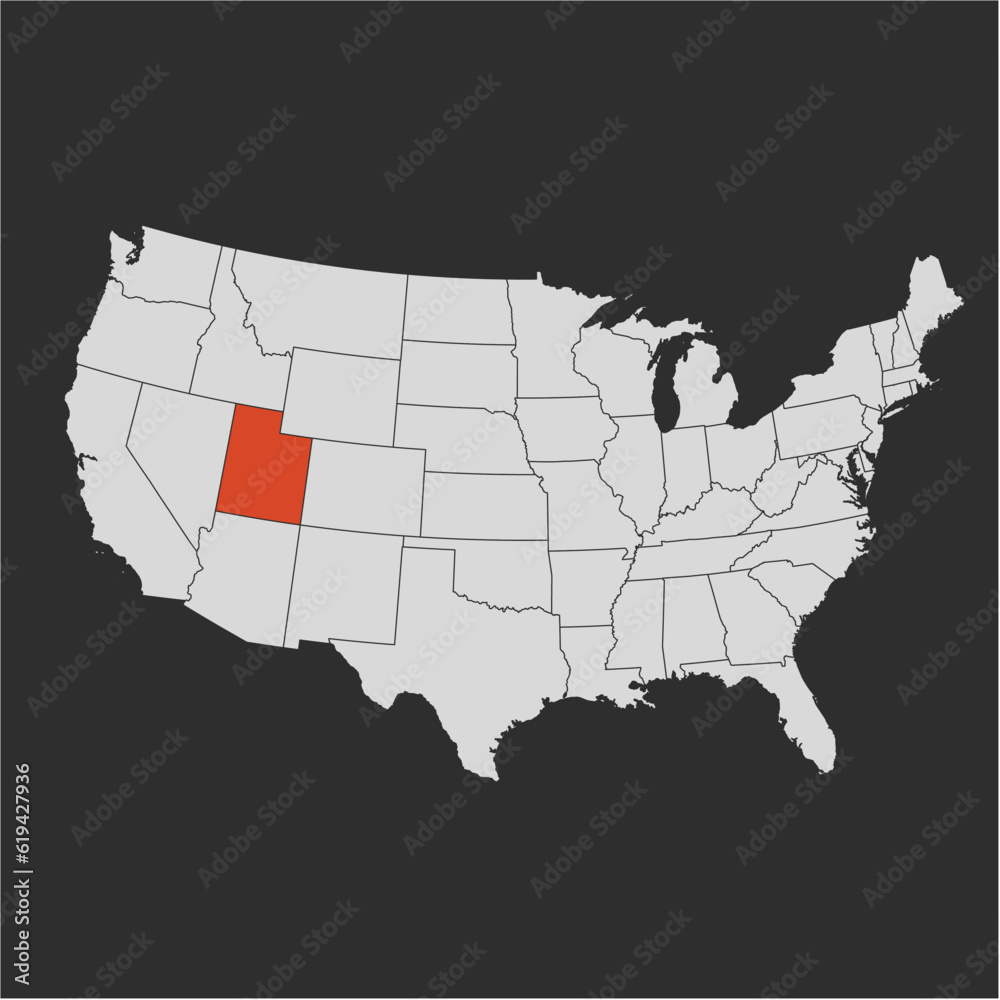 Vector map of the state of Utah highlighted highlighted in red on a map ...