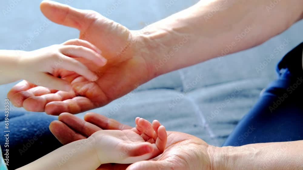 adult male hands holding kid hands, Family Help Care Concept, small ...