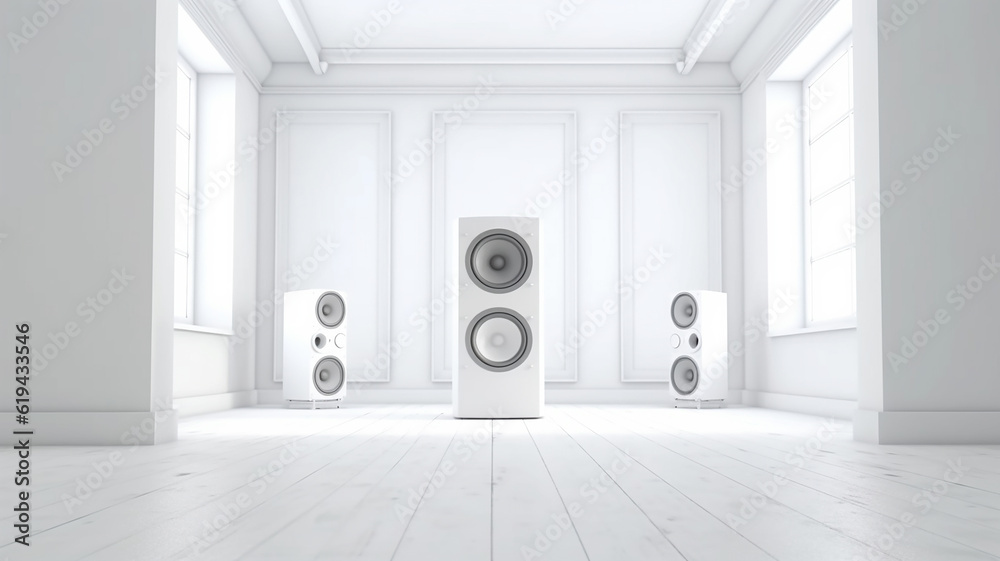 acoustic speaker in an empty white room concept pure sound music ...