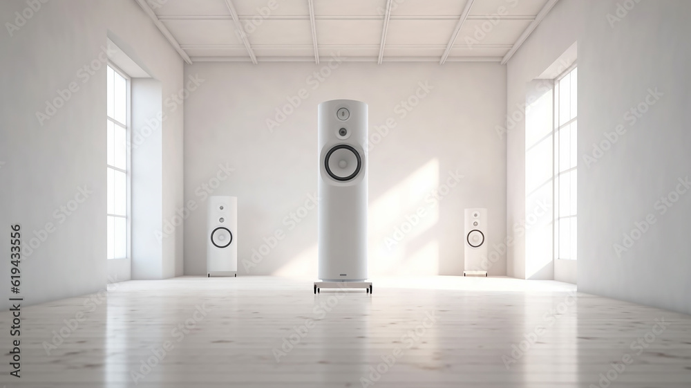 acoustic speaker in an empty white room concept pure sound music ...
