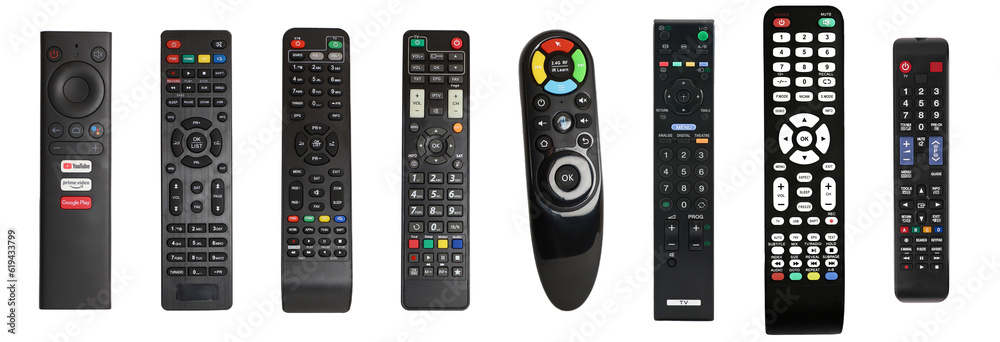 Tv remote controller sets and collection, isolated white background ...