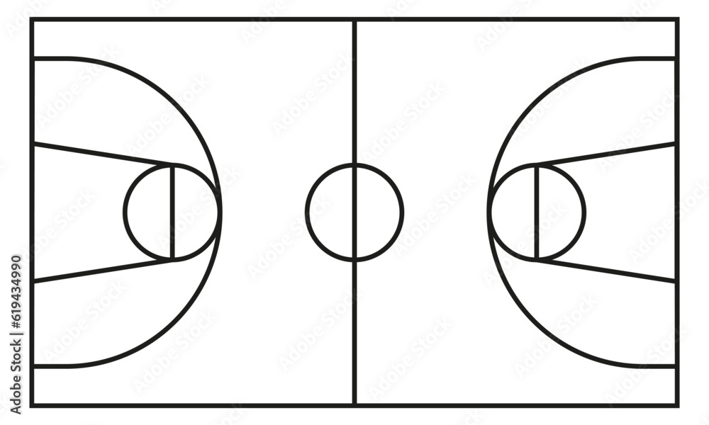 Basketball court markup. Outline of lines on basketball court. Stock ...