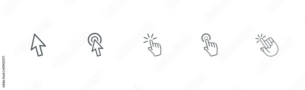 Pointer cursor icons. Computer Hand cursor icon set.Clicking cursor ...