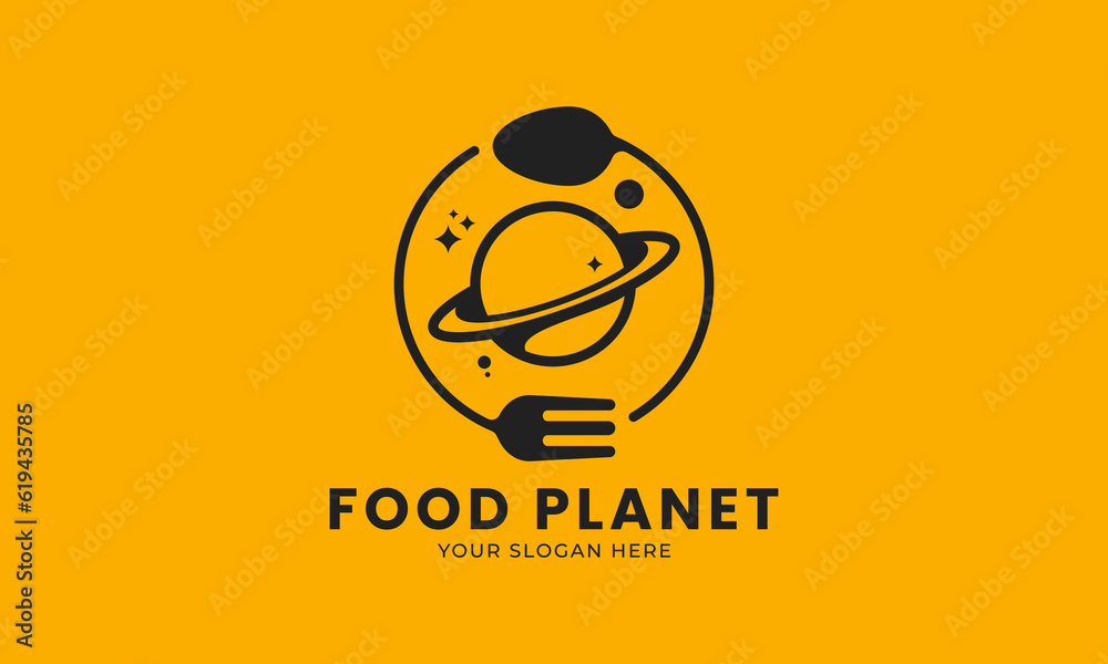 Food planet logo for restaurant, food court, cafeteria, and shop. Fork ...