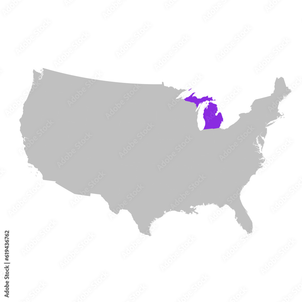 Vector map of the state of Michigan highlighted highlighted in purple ...