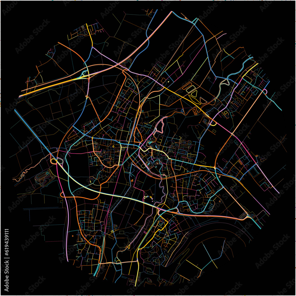 Colorful Map of Grevenbroich, North Rhine-Westphalia with all major and ...