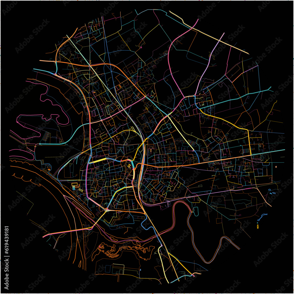 Colorful Map of Wesel, North Rhine-Westphalia with all major and minor ...