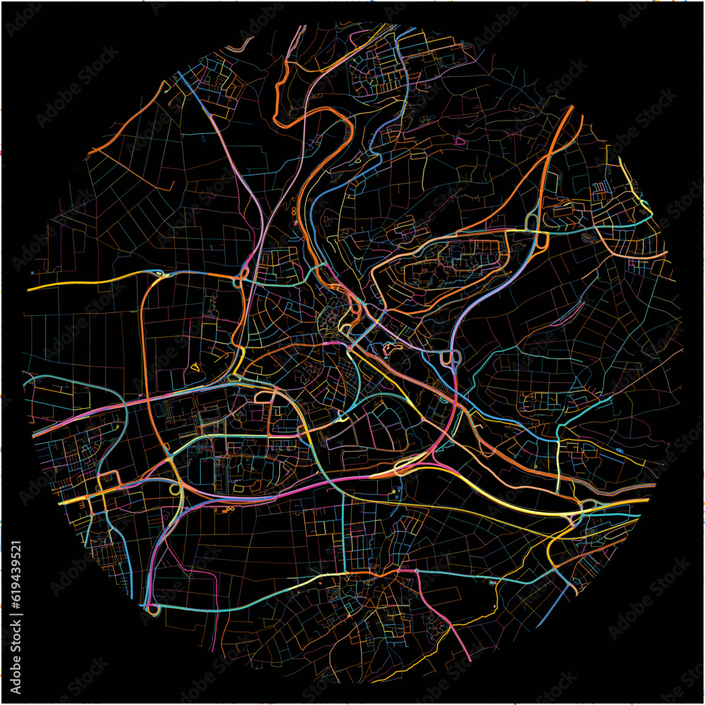 Vetor de Colorful Map of Waiblingen, Baden-Wuerttemberg with all major ...
